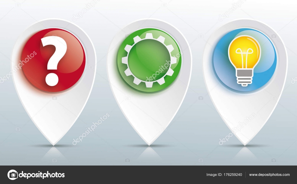 Pointer Question Mark Gear Wheel Idea Bulb Gray Mirror Background Stock ...