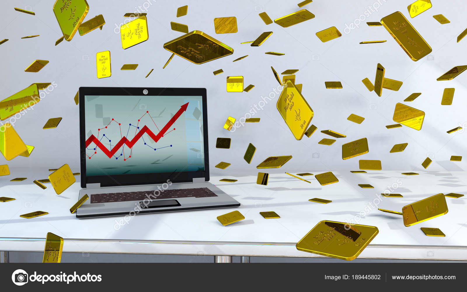 Notebook Growing Chart Screen Golden Bars Illustration Stock Photo by ...
