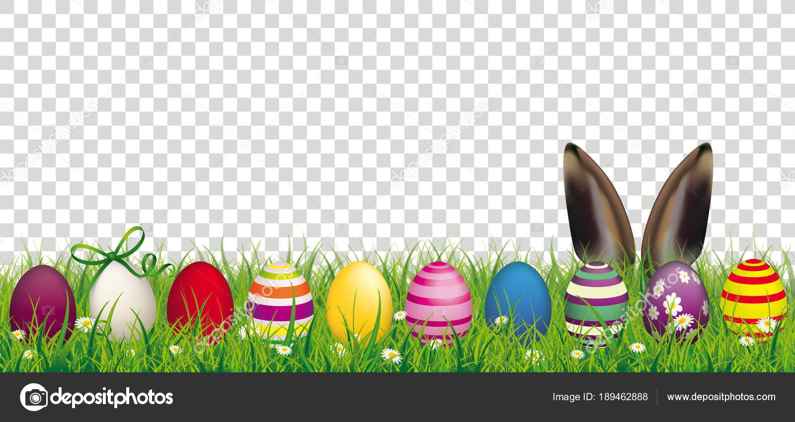 Easter Eggs Bunny Ears Grass Transparent Header Stock Vector by ...