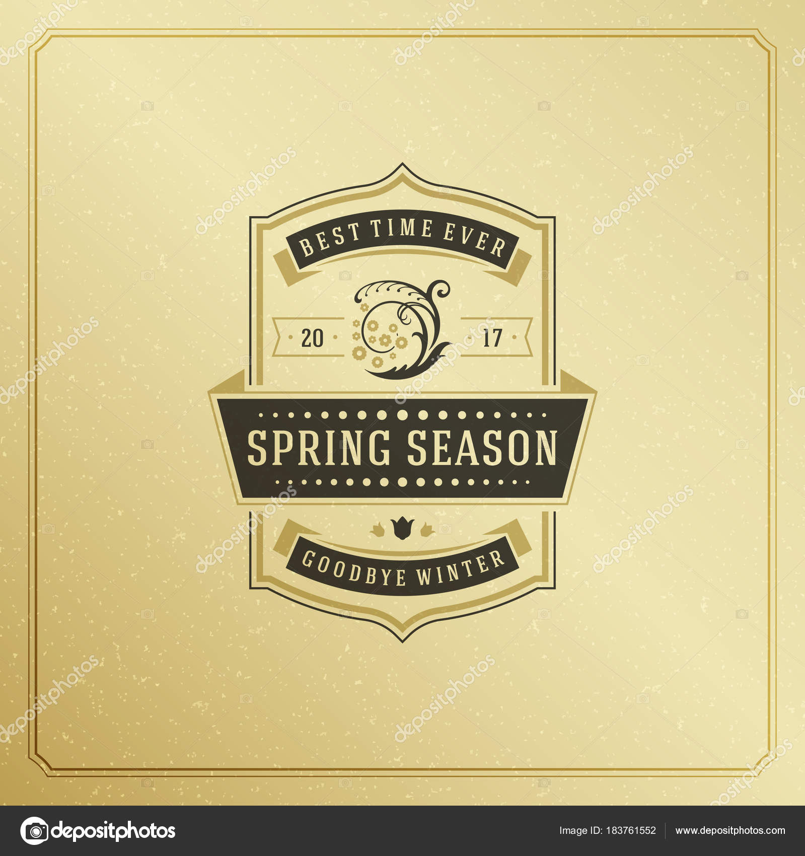 Spring Badge Vector Typographic Design Vintage Greeting Card Stock ...