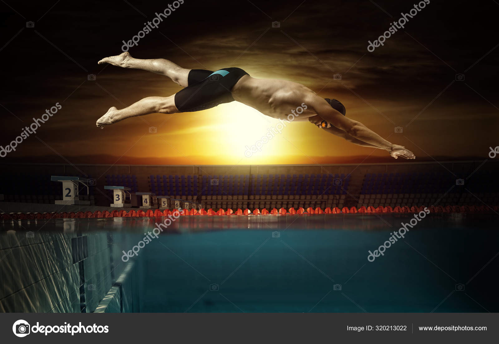 Professional young muscular swimmer in a swimming pool Stock Photo by ...