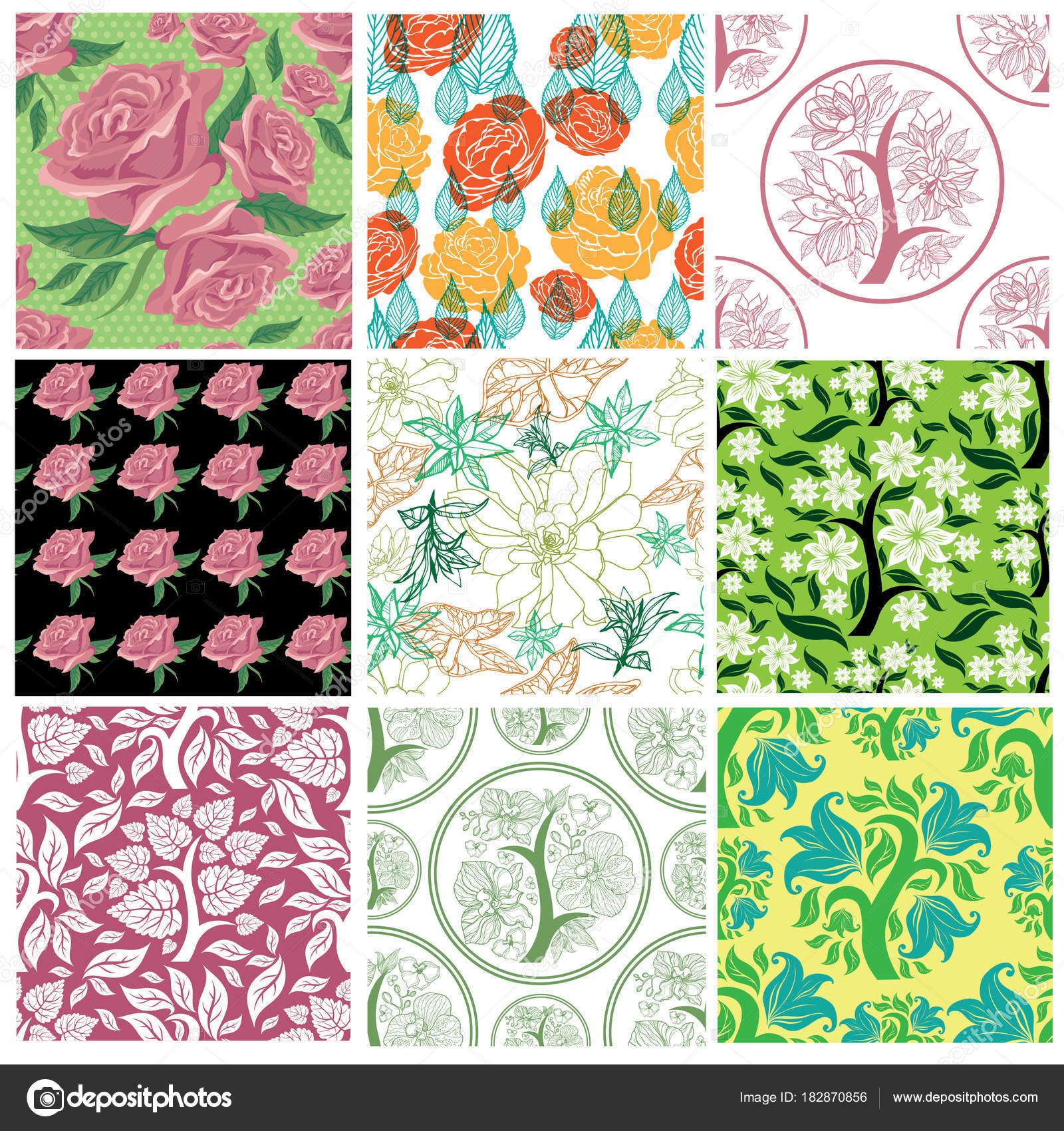 Big vector set of stylish floral backgrounds Stock Vector Image by ...