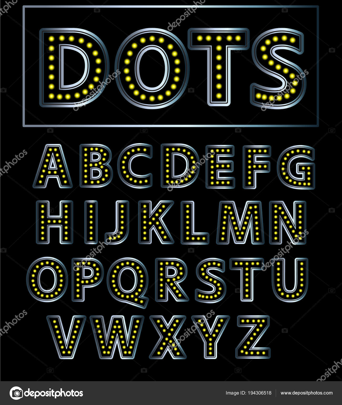 Modul Vector Metallic Lettering Font Alphabet Letters Lights Stock ...