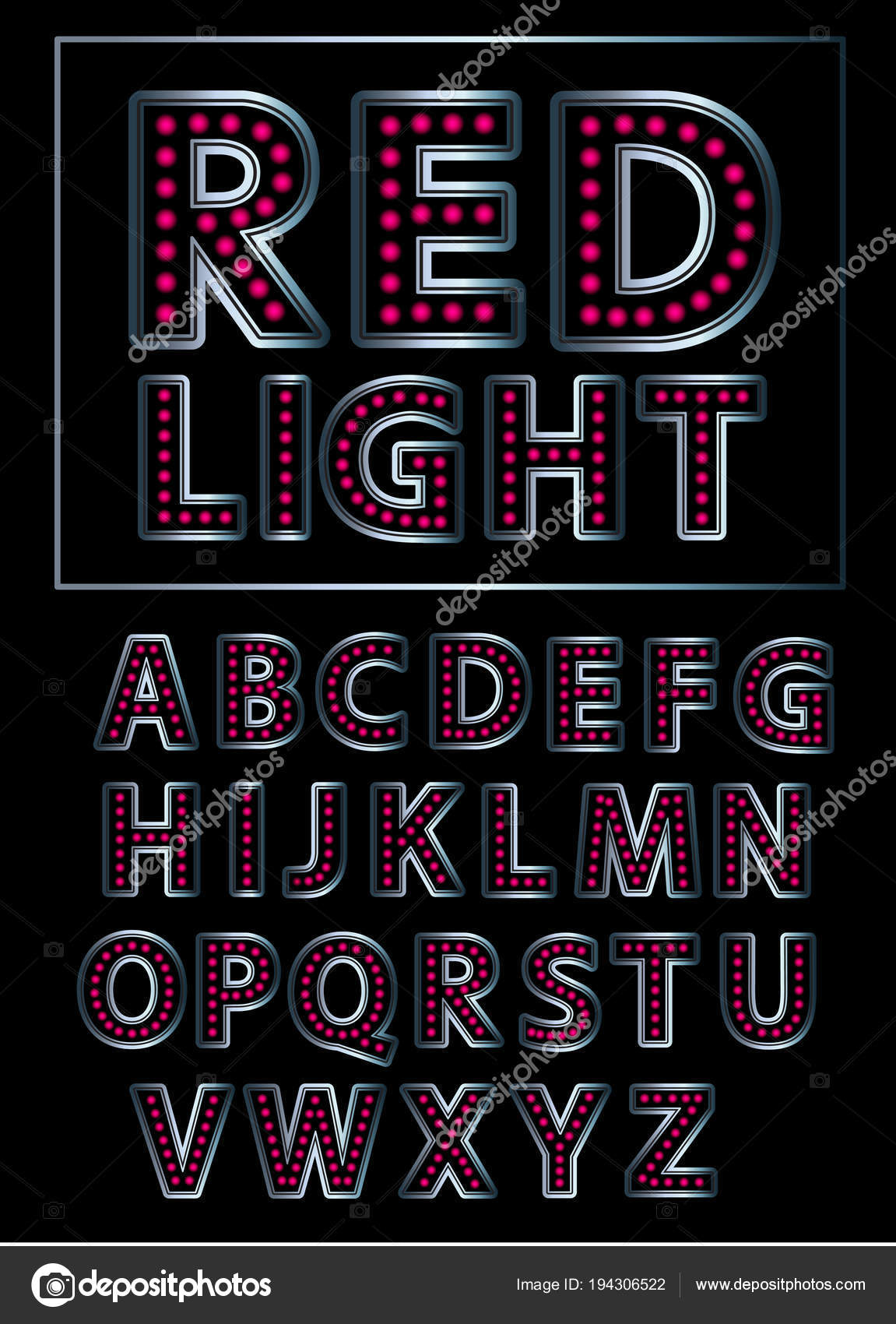 Modul Vector Metallic Lettering Font Alphabet Letters Lights Stock ...