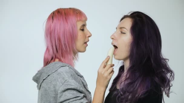 Two Young Women Homosexual Lesbian Couple Relax — Stock Video