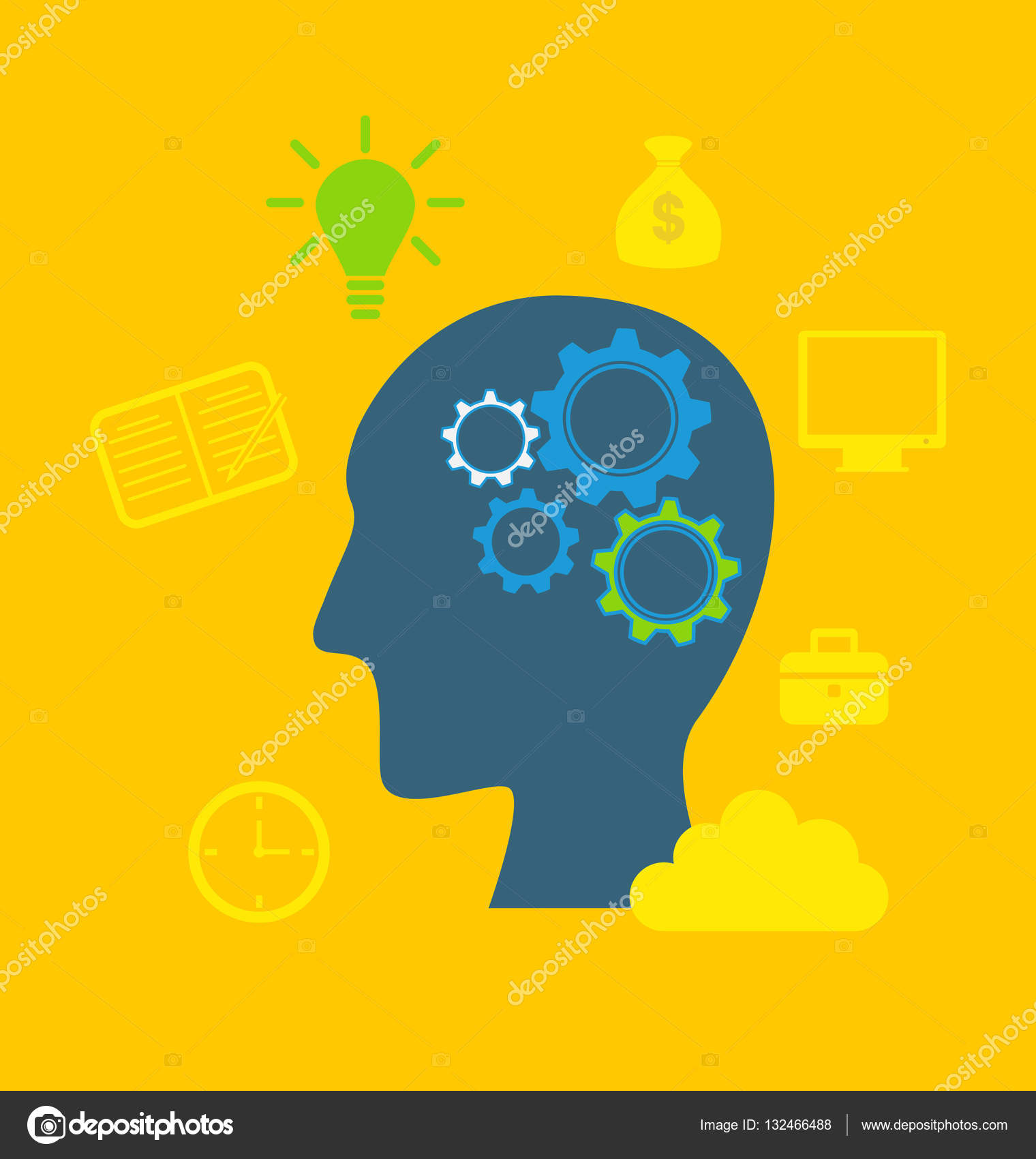 Concepts of intelligence, intellectual work, productivity, creat Stock ...