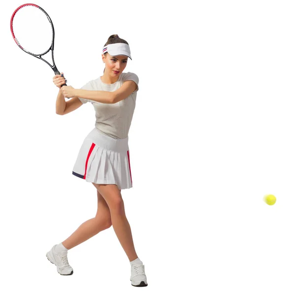 Beautiful girl tennis player with a racket on isolated white background ...