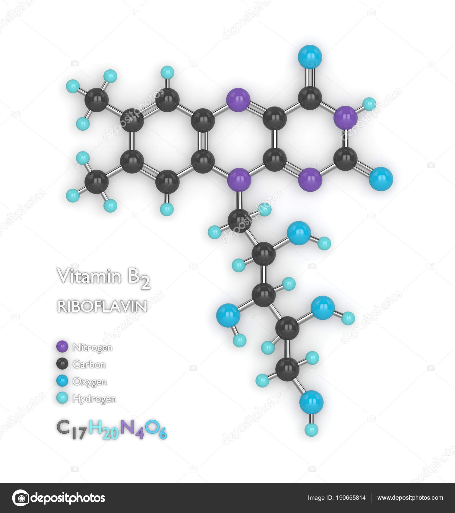 3d render of molecular model and formula of vitamin B2 ⬇ Stock Photo ...