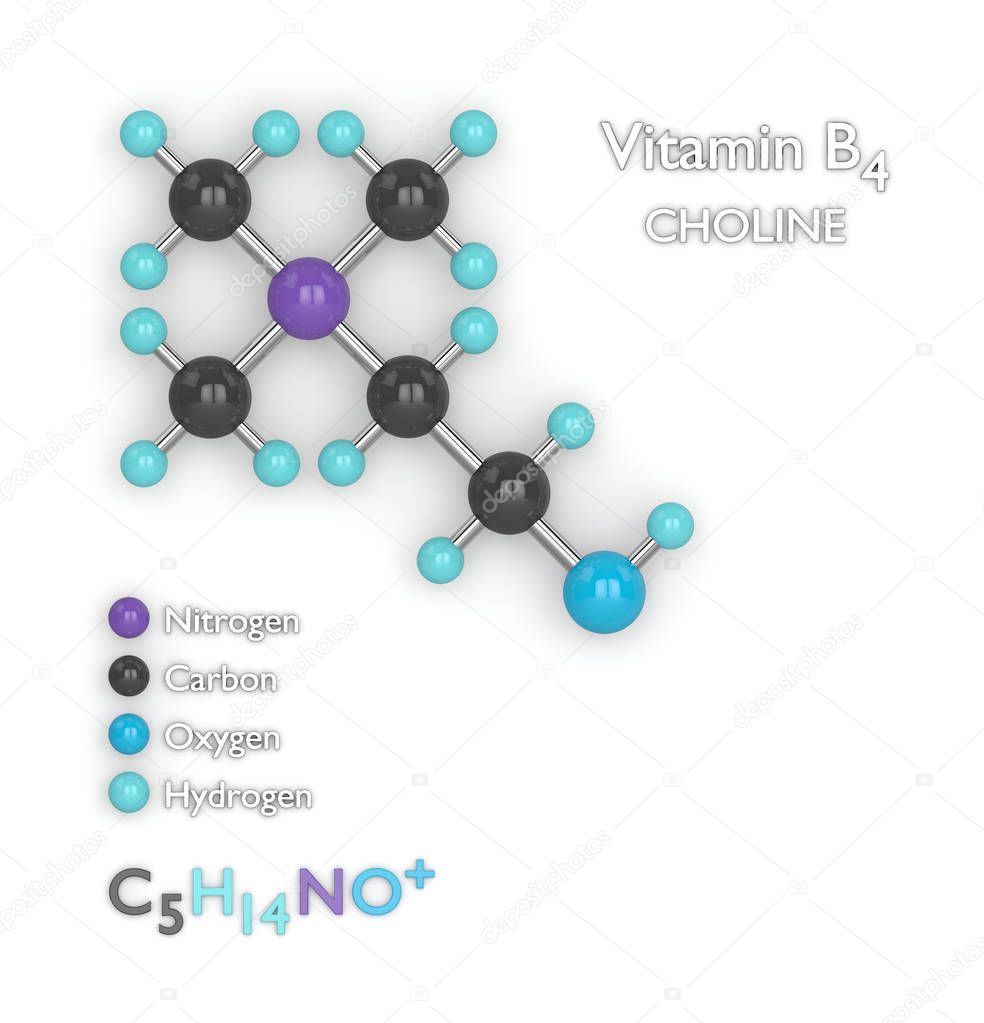 3d renderizado de modelo molecular y fórmula de vitamina B4 2023