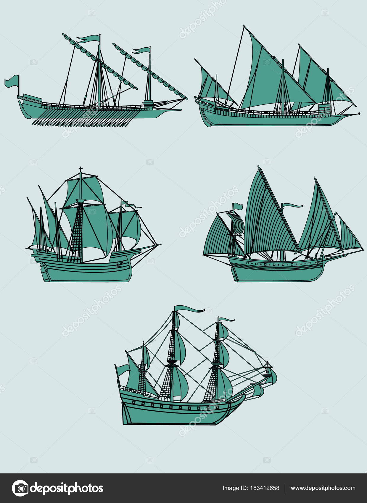 Ancient Ships Set Five Images Vector Illustration Stock Vector Image by ...