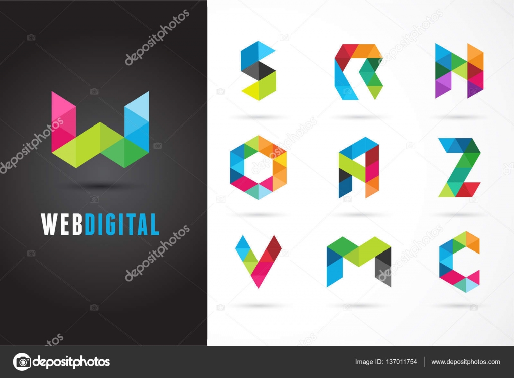 Creative, digital letter colorful icons, element and symbol, logo ...