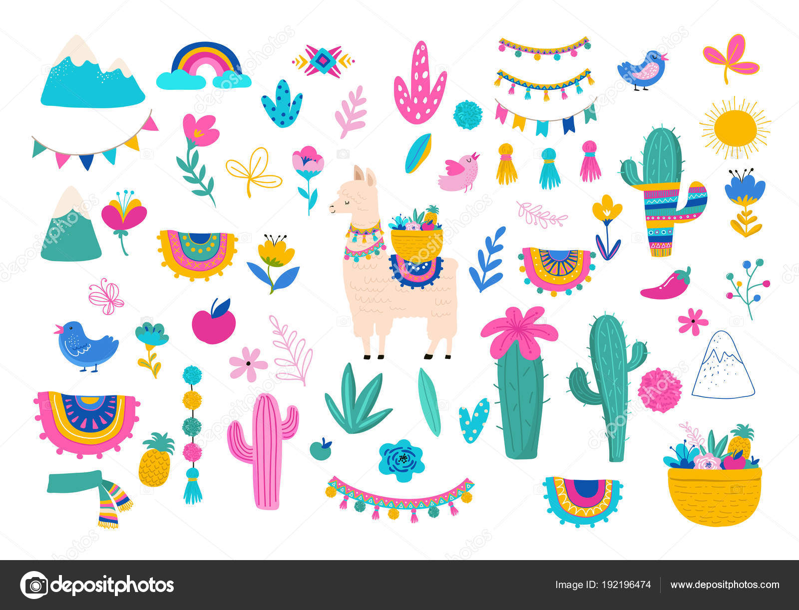 Llama illustration, cute hand drawn elements and design for nursery ... Llama illustration, cute hand drawn elements and design for nursery ...