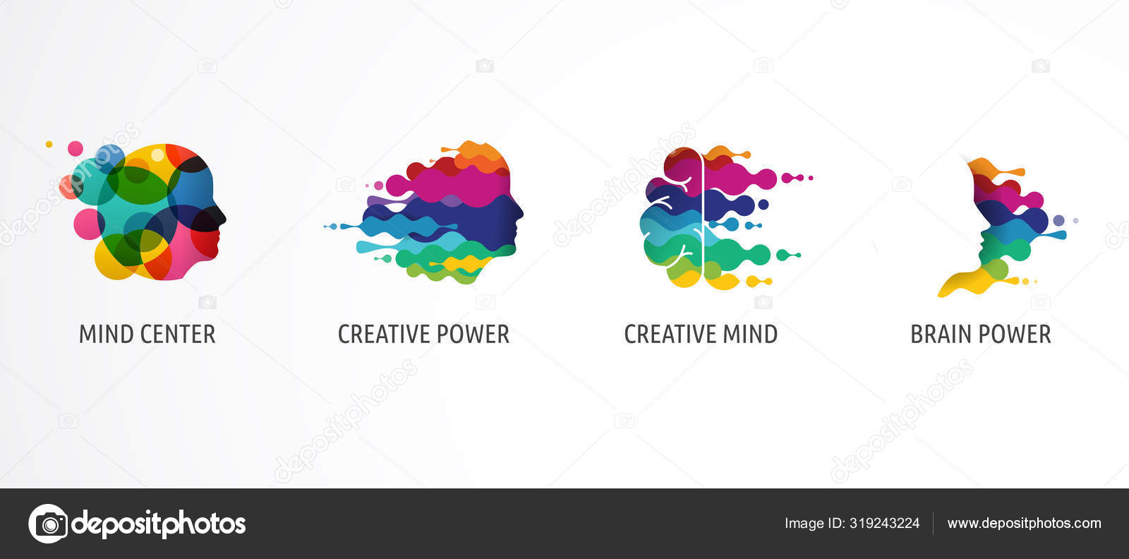 Brain, Creative mind, learning and design icons, logos. Man head ...