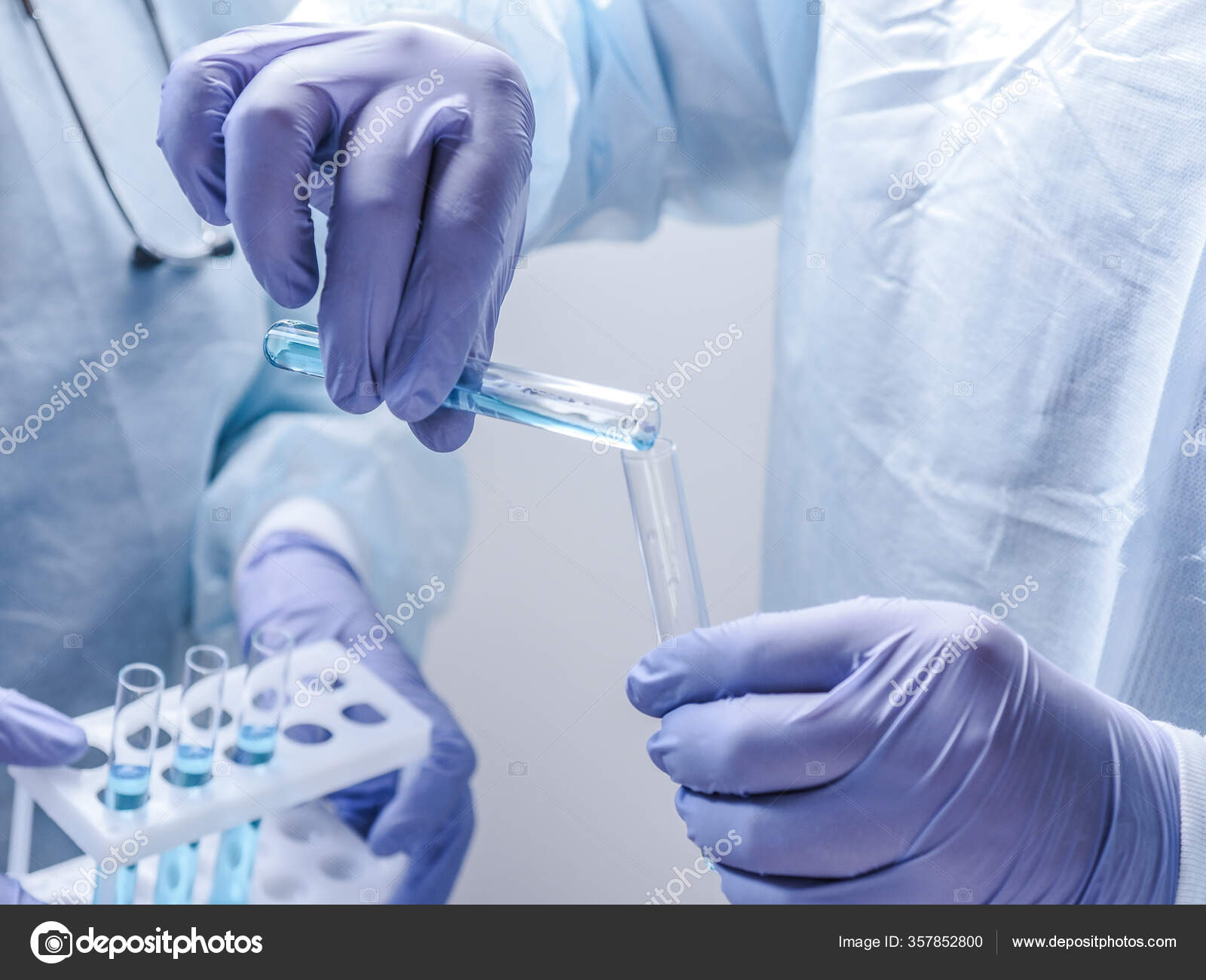 Two Medical Scientists Protective Wear Hadling Test Tubes Laboratory ...