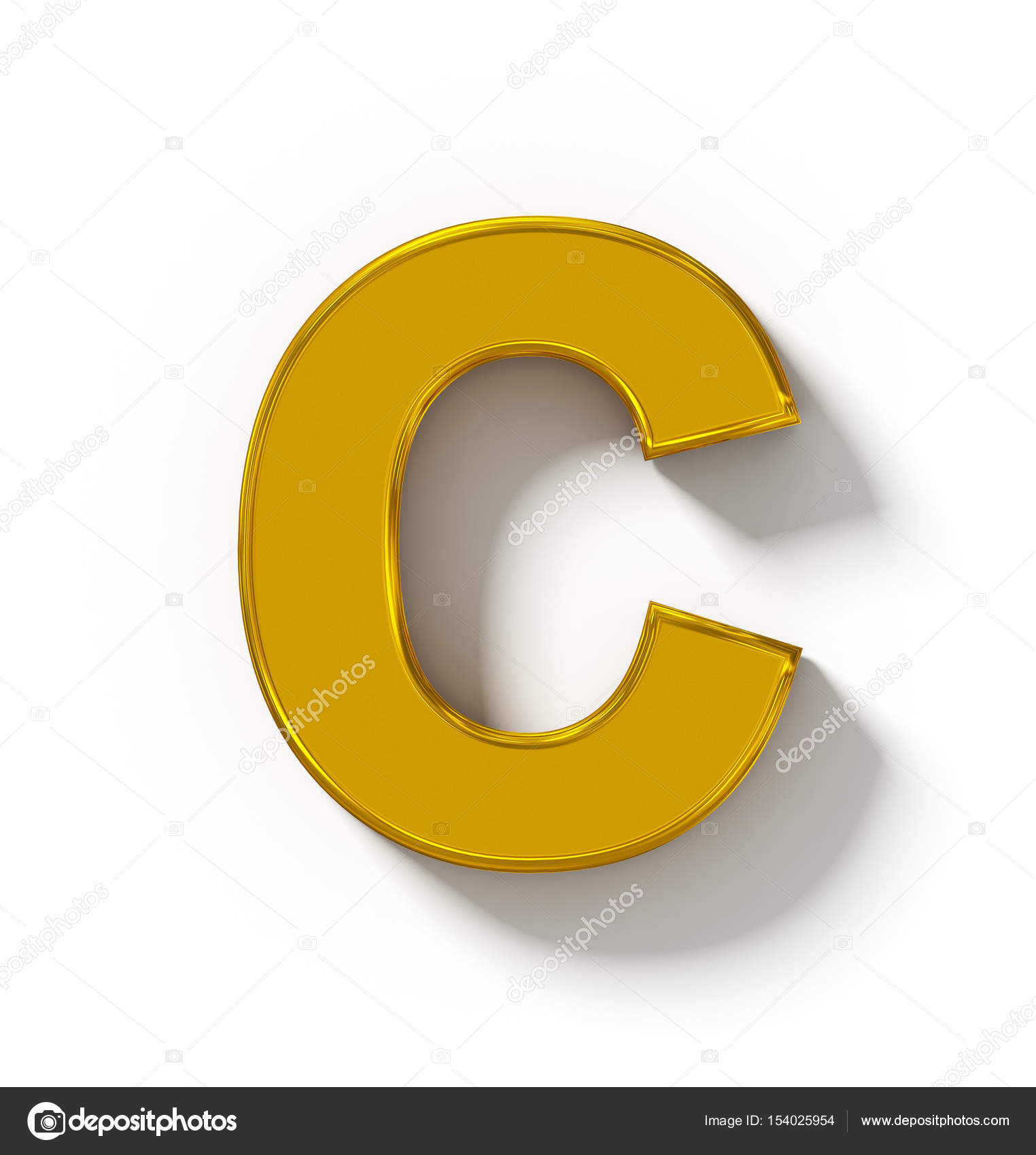 Letter C 3D golden isolated on white with shadow - orthogonal pr ...