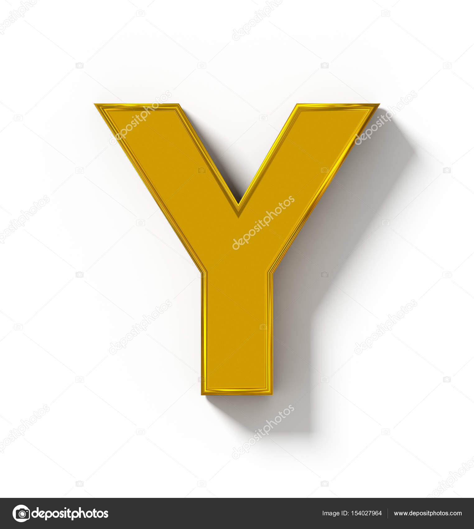 Letter Y 3D golden isolated on white with shadow - orthogonal pr ...