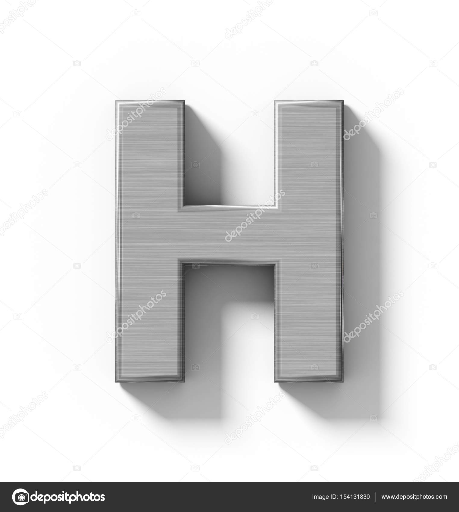 Letter H 3D metal isolated on white with shadow - orthogonal pro ...