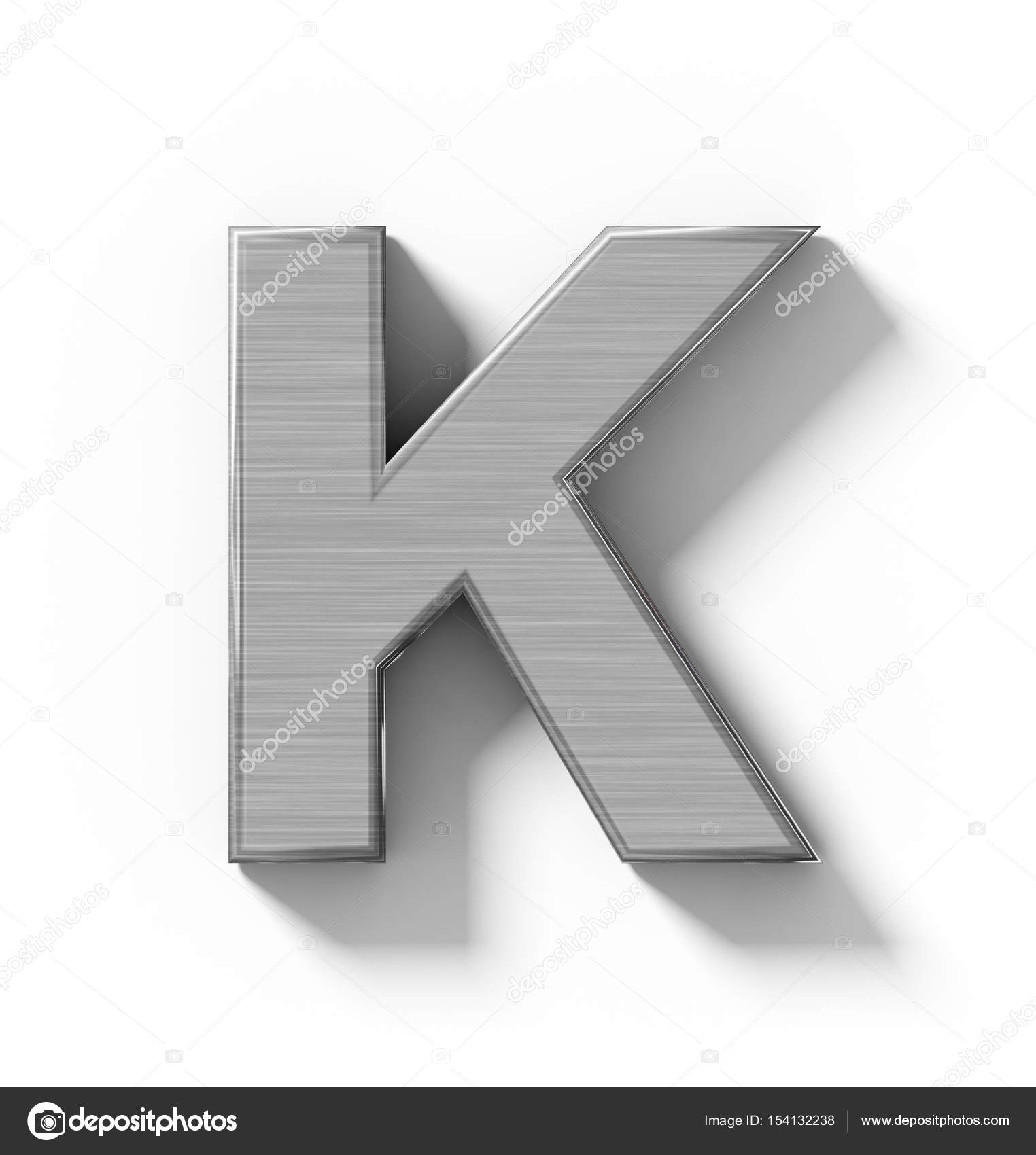 Letter K 3D metal isolated on white with shadow - orthogonal pro ...