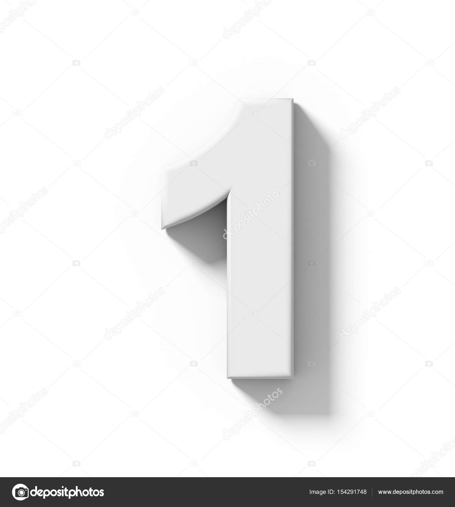 Número 1 3D blanco aislado en blanco con sombra - ortogonal pro ...