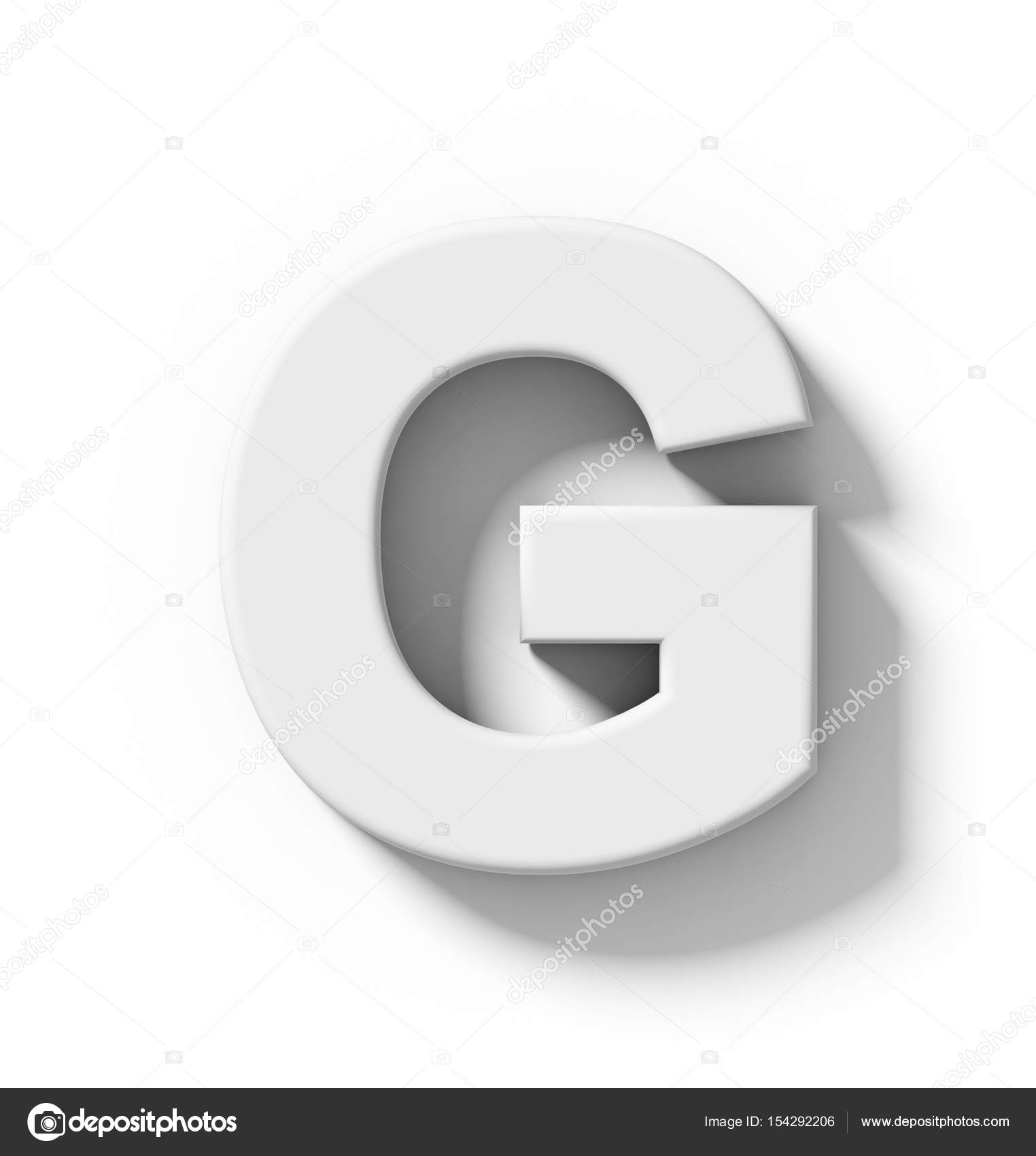 Letter G 3D white isolated on white with shadow - orthogonal pro ...