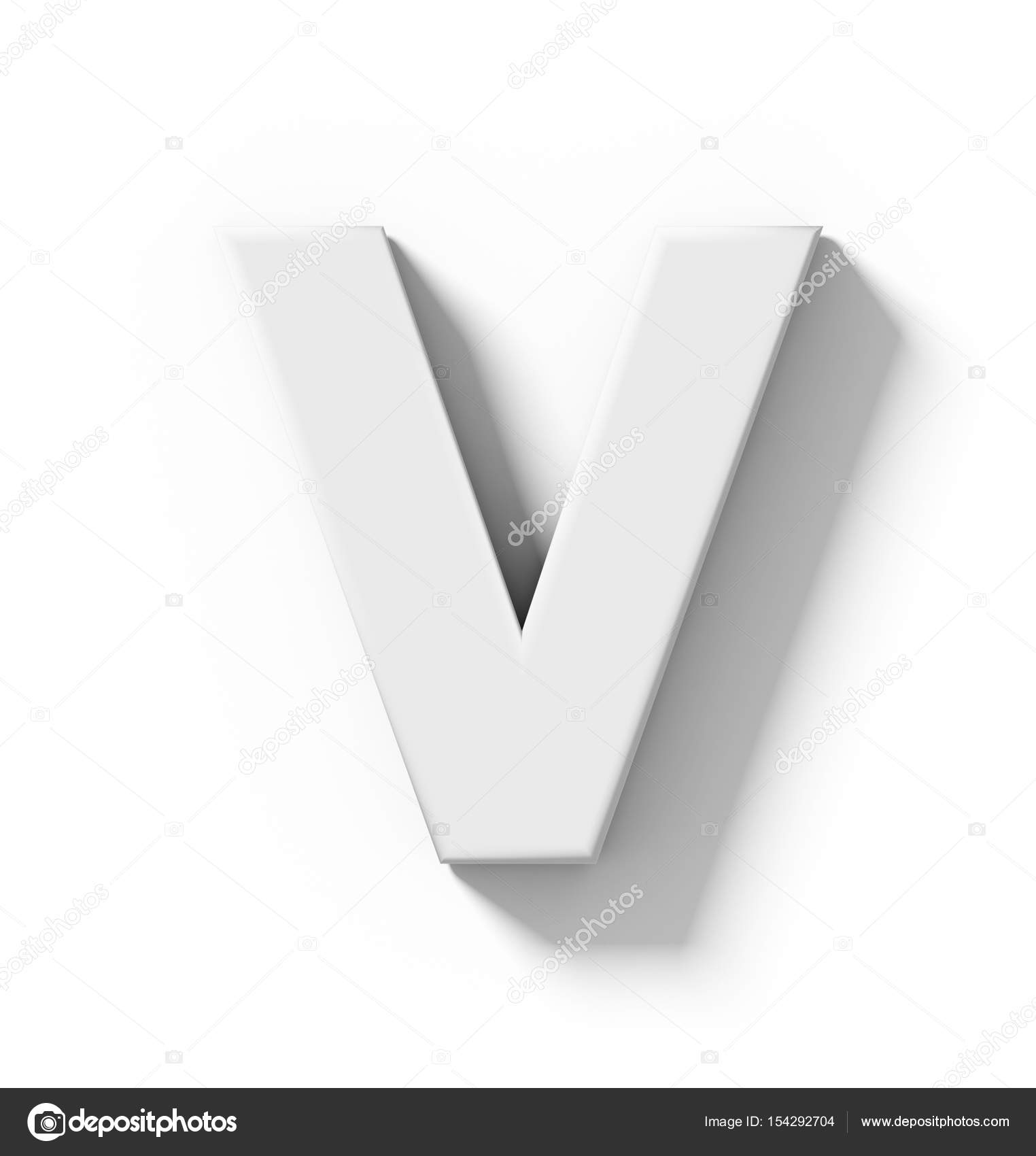 Letter V 3D white isolated on white with shadow - orthogonal pro Stock ...