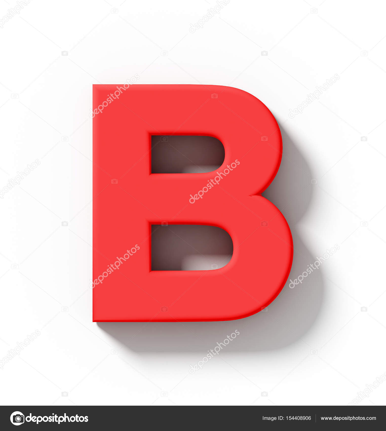 Letter B 3D red isolated on white with shadow - orthogonal proje ...