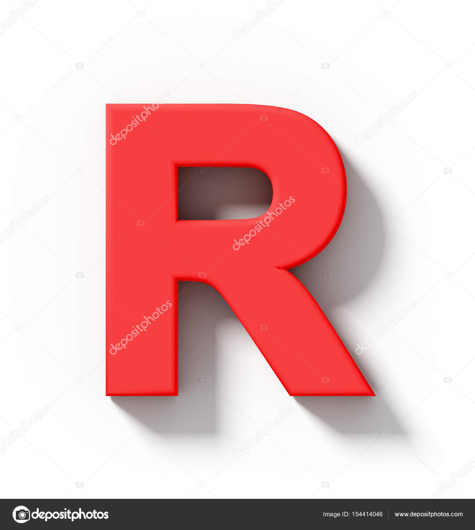 Letter R 3D red isolated on white with shadow - orthogonal proje ...