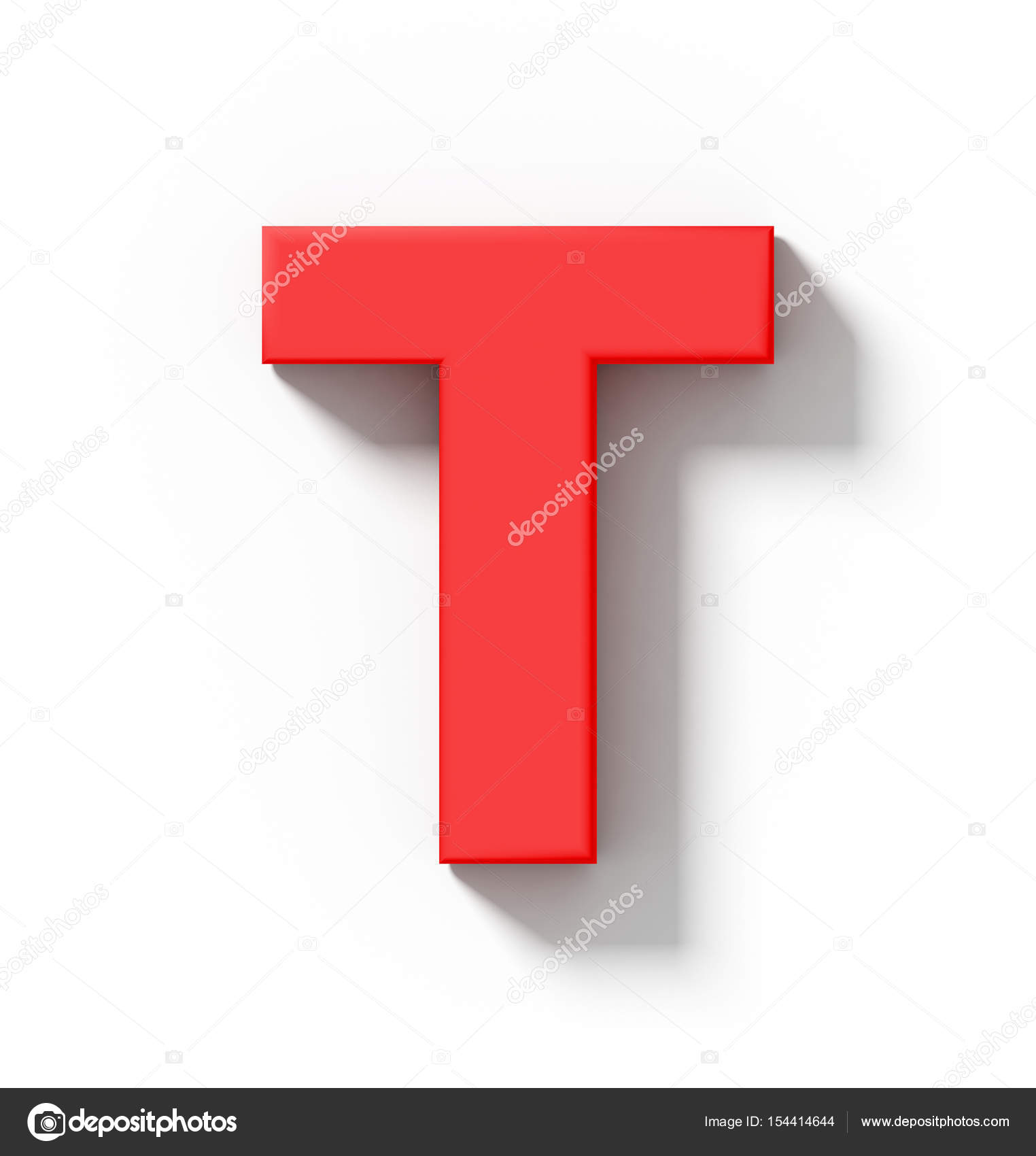 Letra T 3D rojo aislado en blanco con sombra - ortogonal proje — Foto ...