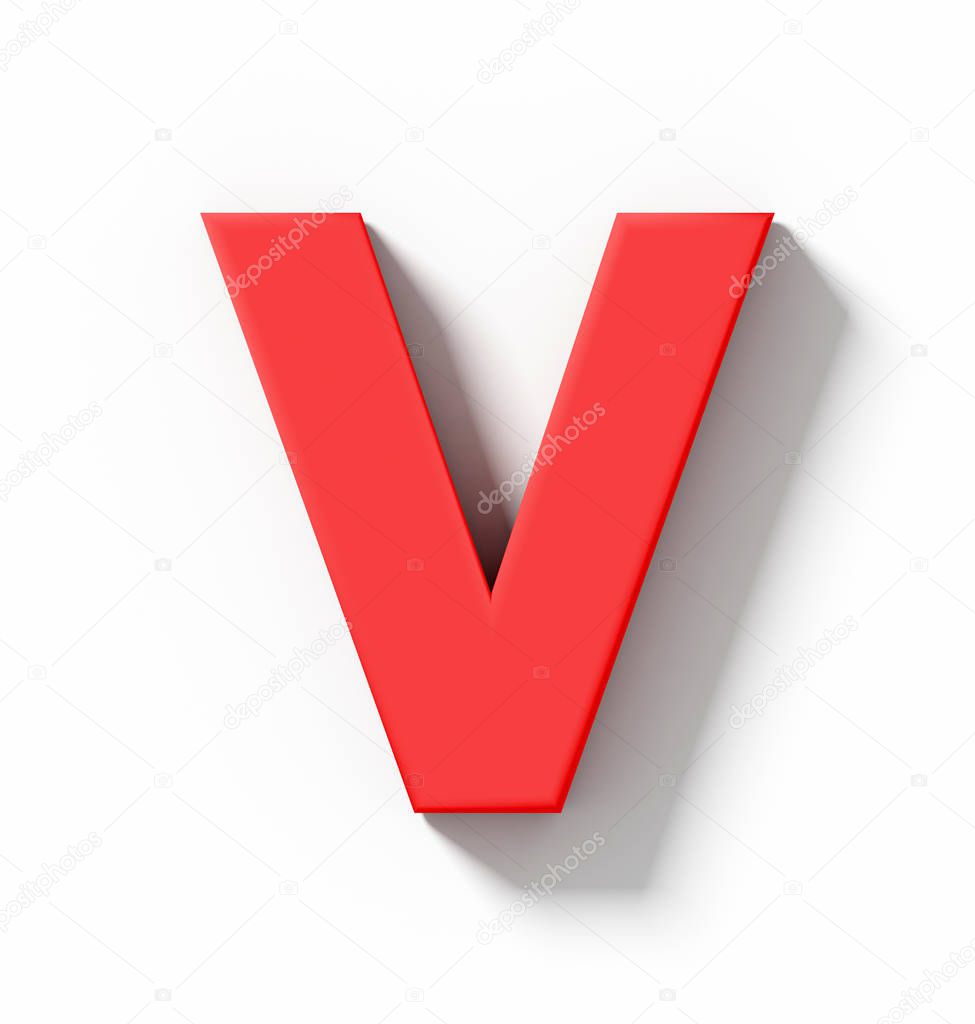 letra V 3D rojo aislado en blanco con sombra - ortogonal proje 2023