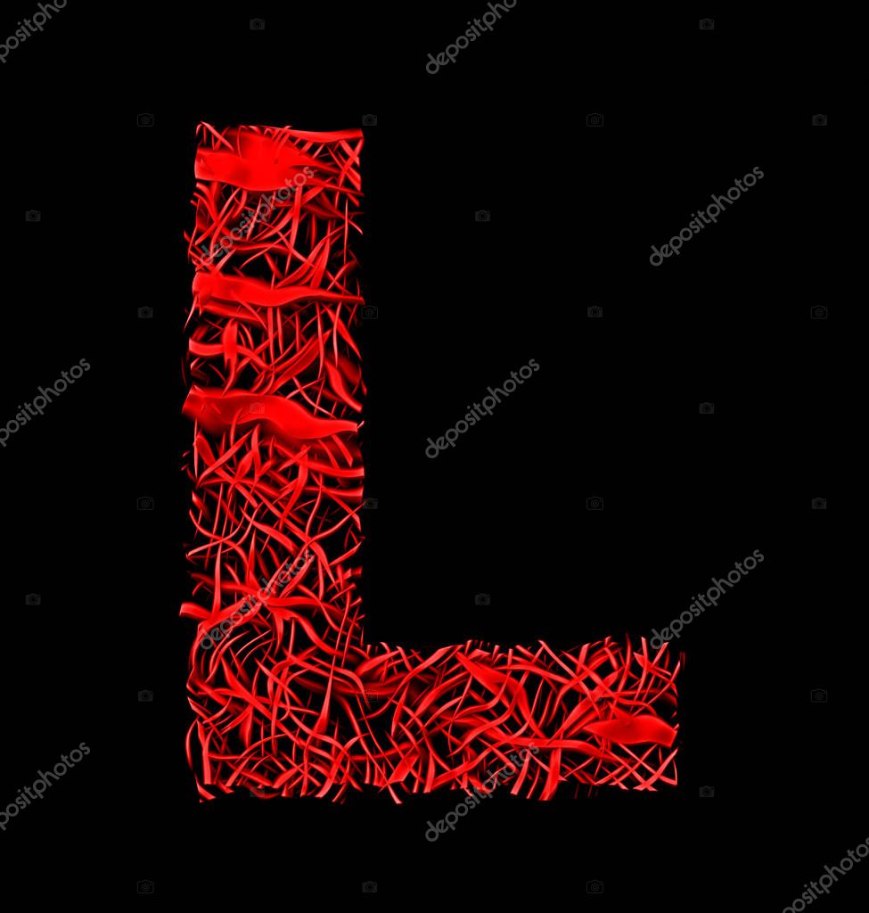 letra L rojo estilo de malla de fibra artística aislado en negro 2023