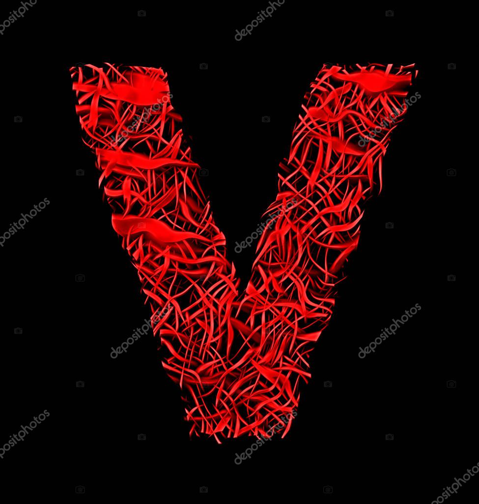 letra V rojo estilo de malla de fibra artística aislado en negro 2023