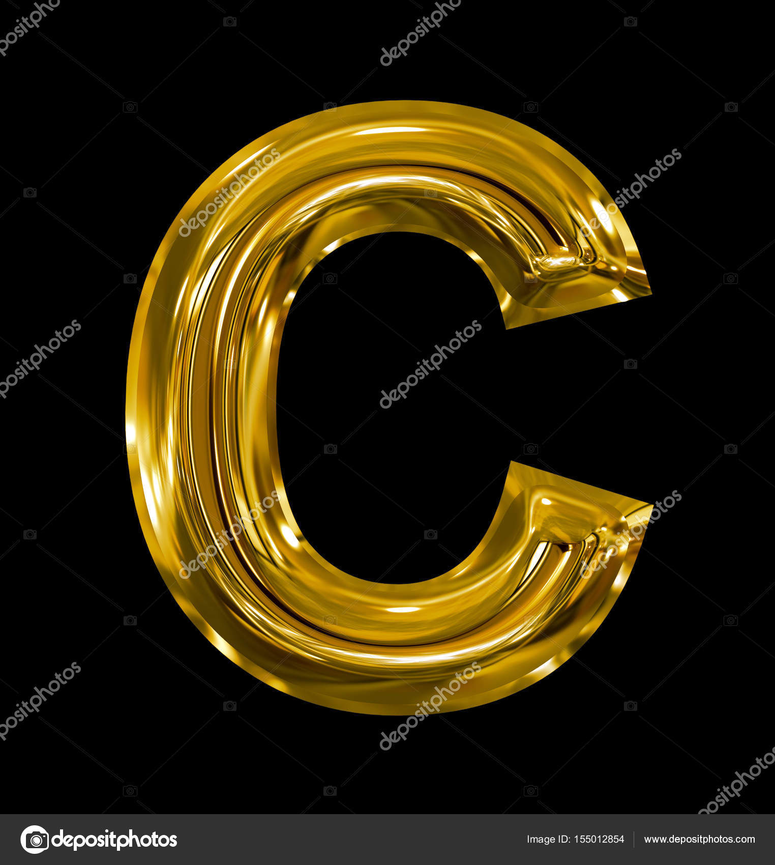 Letra C redondeado dorado brillante aislado en negro: fotografía de ...
