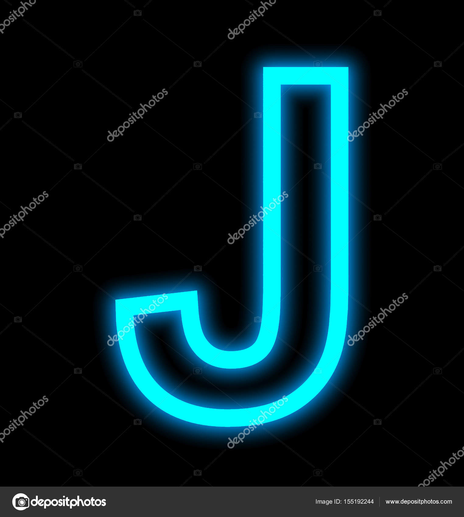 Letra J luces de neón delineadas aisladas en negro — Foto de stock ...