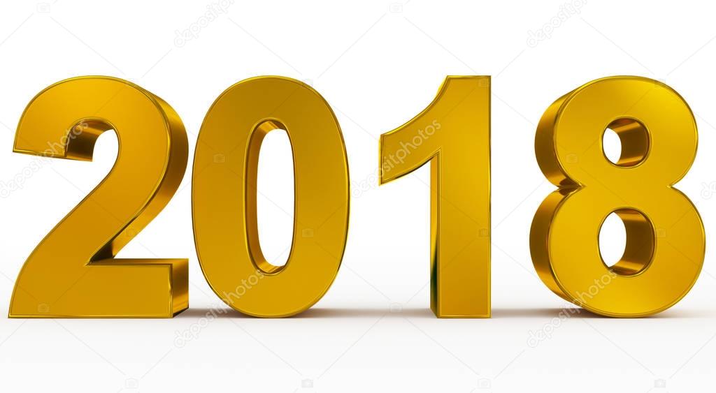 año 2018 números 3D de oro aislados en blanco 2022