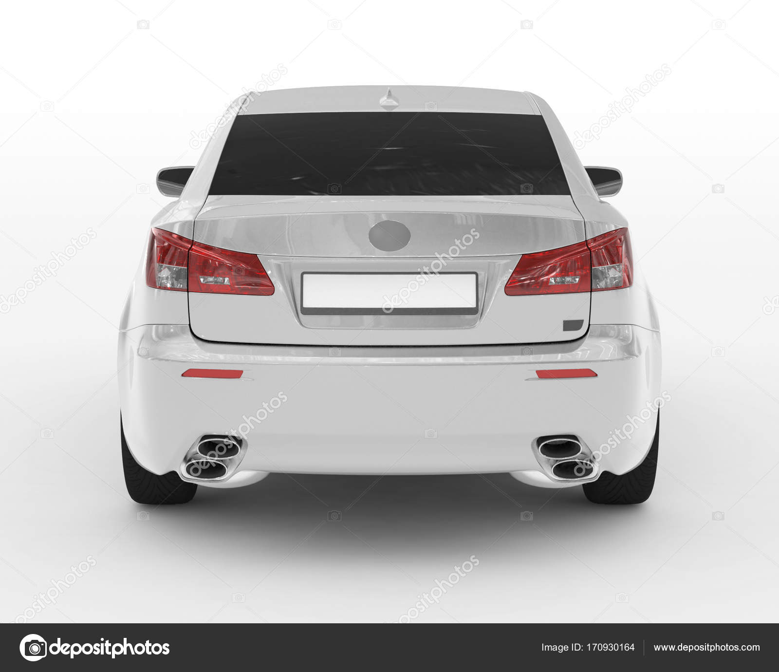 Car isolated on white - white paint, tinted glass - back view — Stock ...
