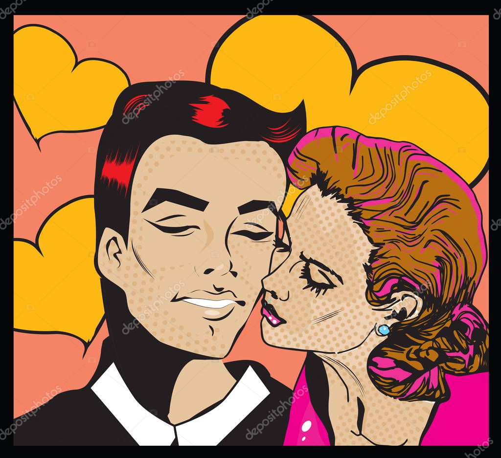 KIssing Pareja Pop art Amor y pasión fondo Ilustración de stock por ...