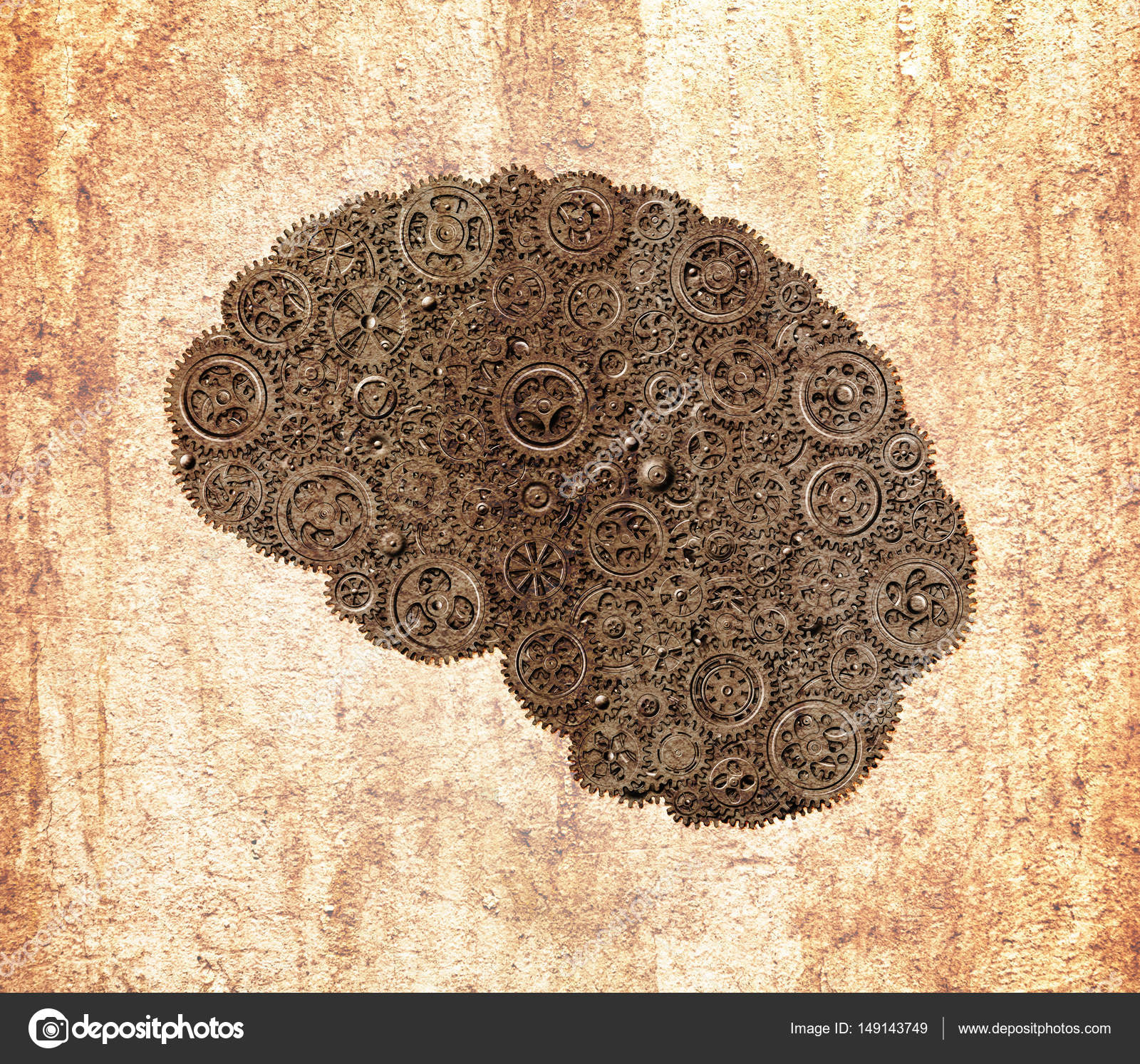 Human Brain Build Out Gears Saturated Warm Gray Tones Rust Stock Photo ...