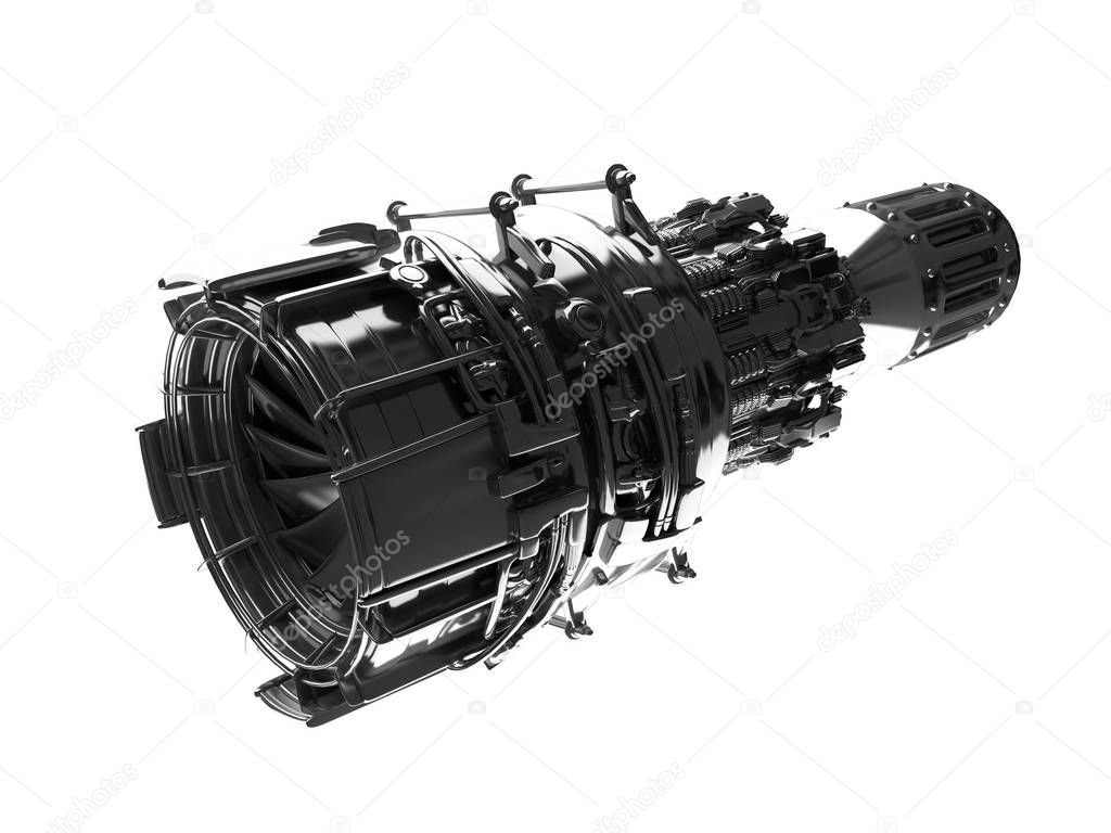 Jet engine turbine blades of plane, aircraft concept, aviation a ...