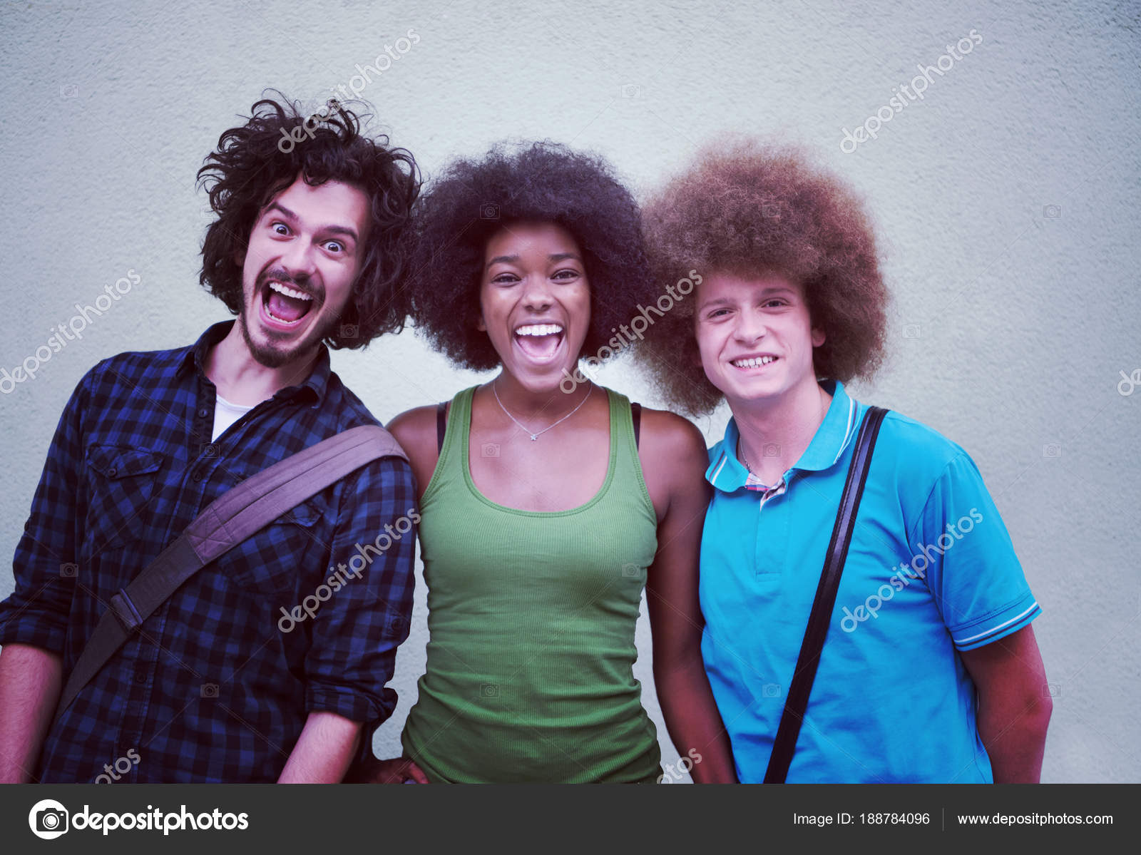 Portrait Multiethnic Group Happy Three Friends Casual Wear Standing ...