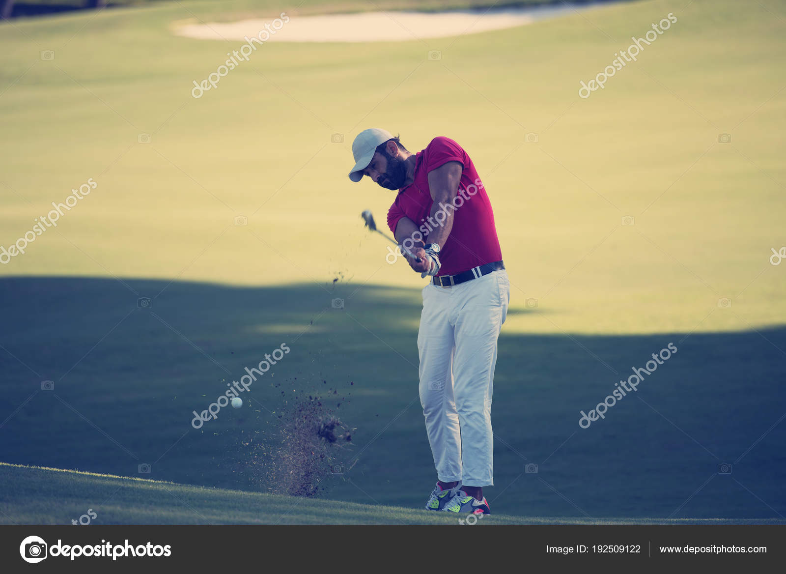 Golf Player Hitting Shot Course Beautiful Sunny Day — Stock Photo ...