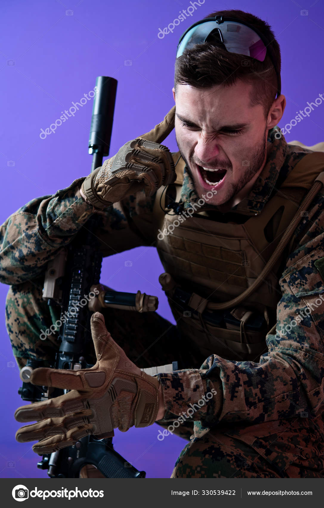Soldier checking communication Stock Photo by ©.shock 330539422