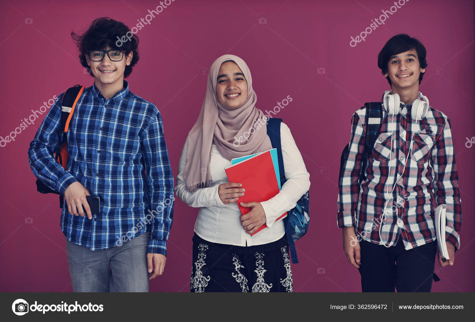 Arabic Teenagers Group Students Team Walking Forward Future Back School ...