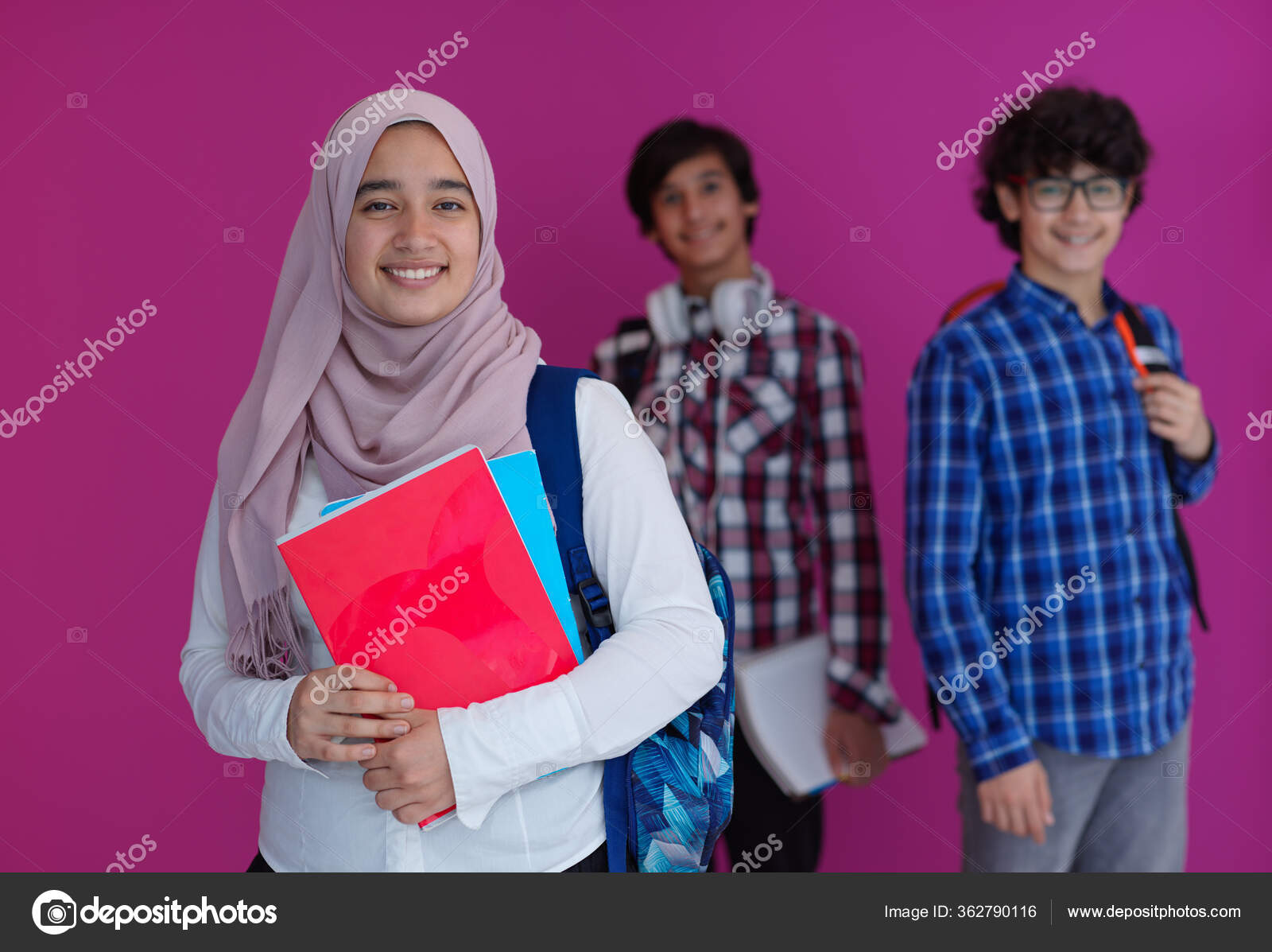 Arabic Teenagers Group Students Team Walking Forward Future Back School ...