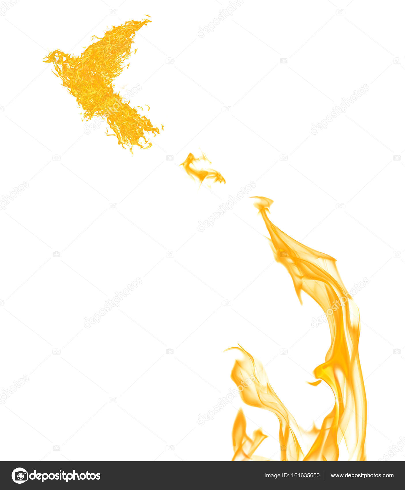 Fire dove flying from orange flame isolated on white Stock Photo by ©Dr ...