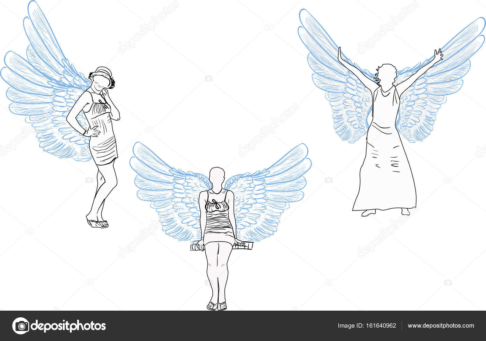 Three angel sketches on white Stock Vector Image by ©Dr.PAS #161640962