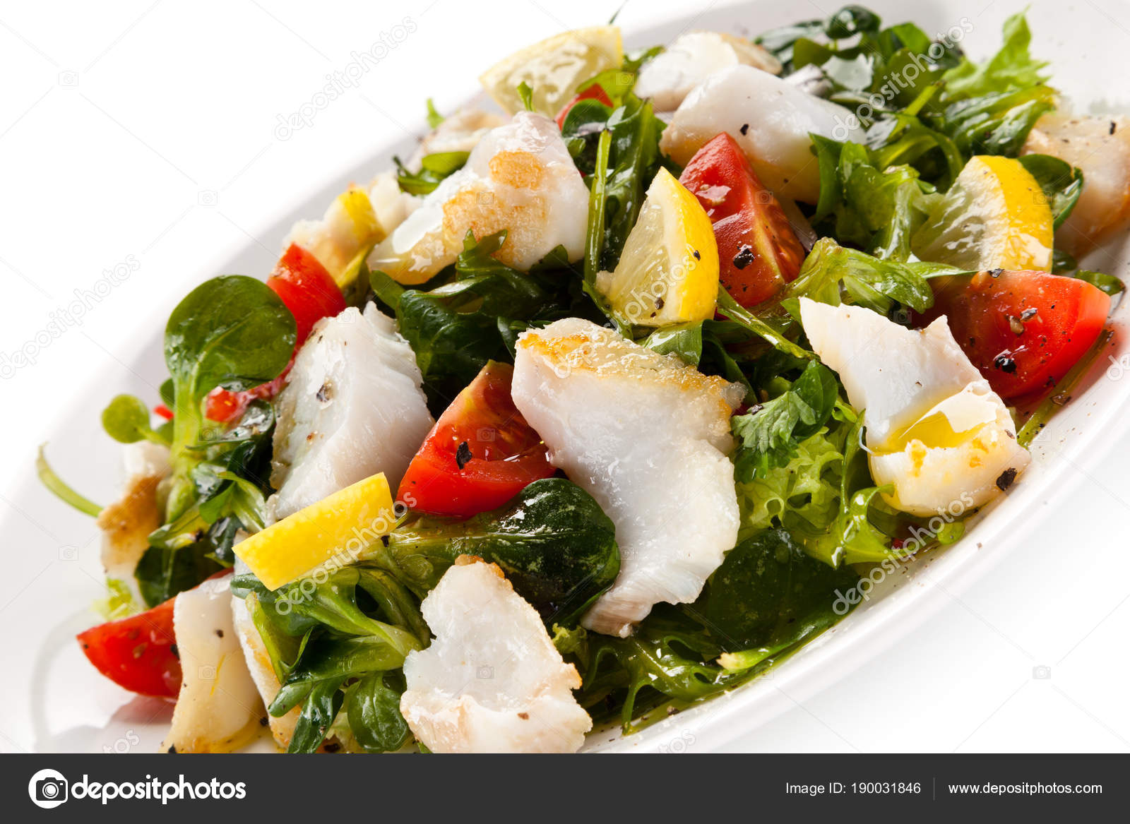 Salad Grilled Fish Fillet White Background Stock Photo by ©gbh007 190031846
