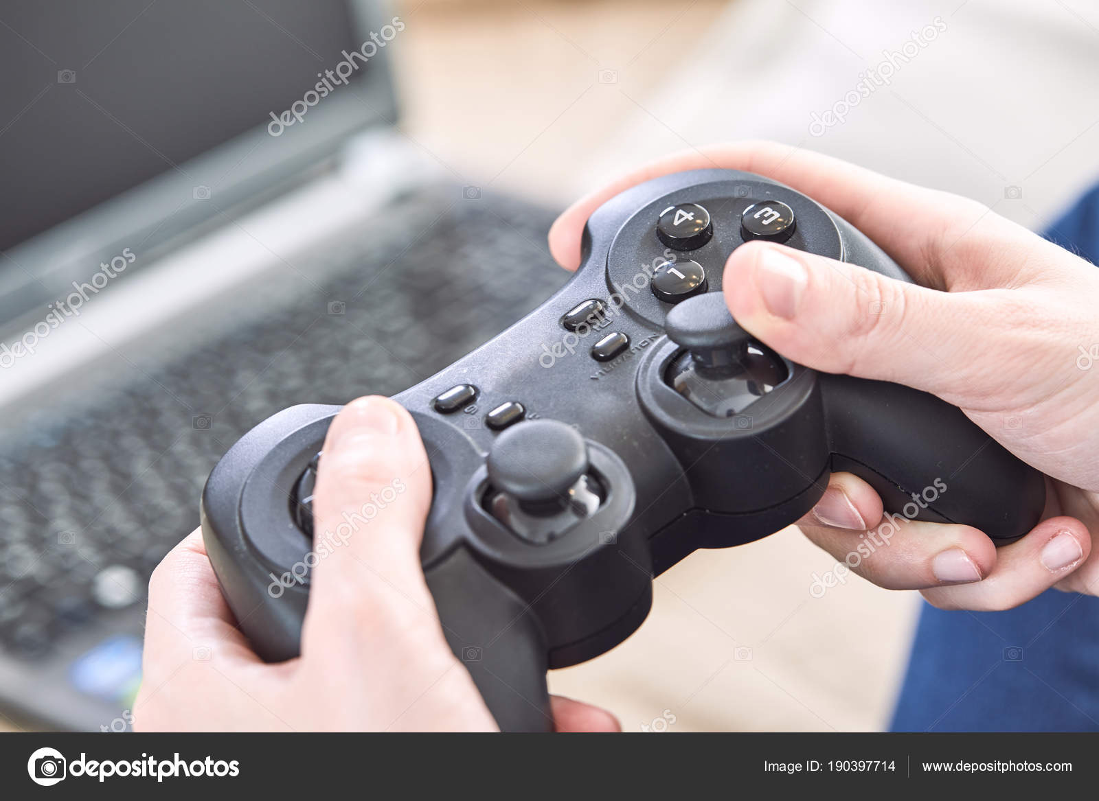 Man Holding Joystick Controllers While Playing Video Games Home — Stock ...