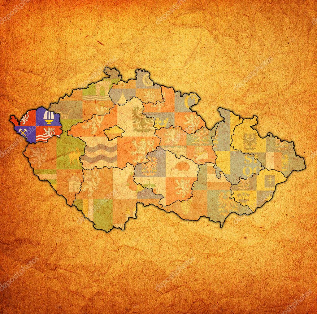 emblema del karlovy var a de regi n en mapa con divisiones ...