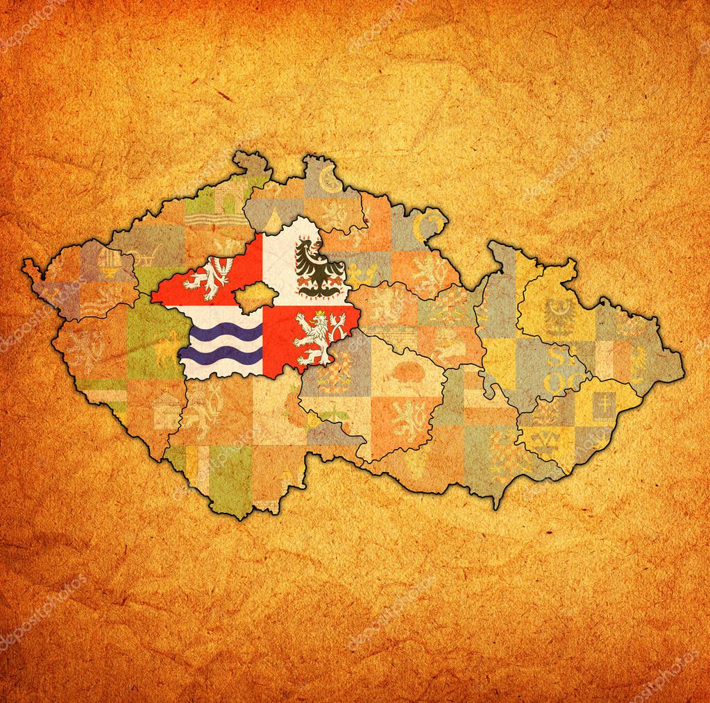 emblema de la región bohemia central en el mapa con divisiones ...