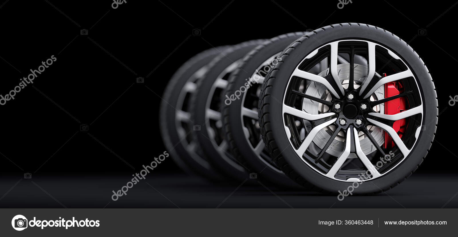 Set Wheels Modern Alu Rims Black Background Banner Composition ...